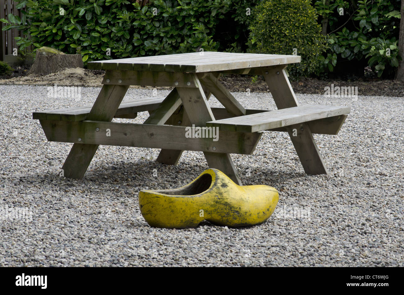 Clog shoe and wooden table, Switzerland Stock Photo - Alamy
