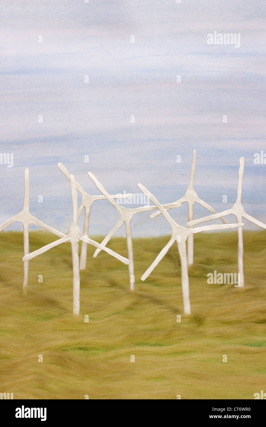 Model of wind turbines in a field Stock Photo - Alamy