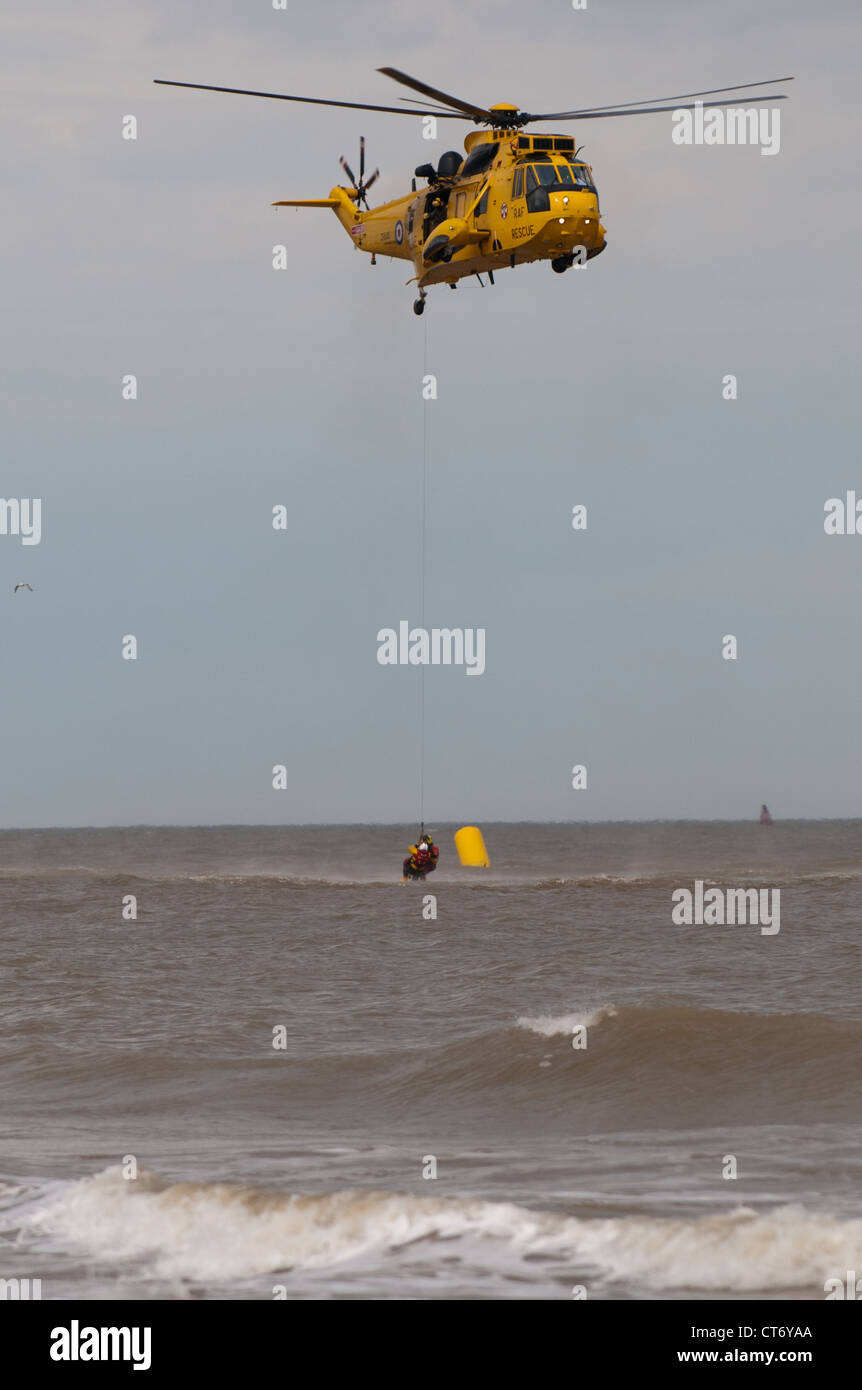 RAF SAR Sea King performing an off-shore rescue exercise at Lowestoft ...