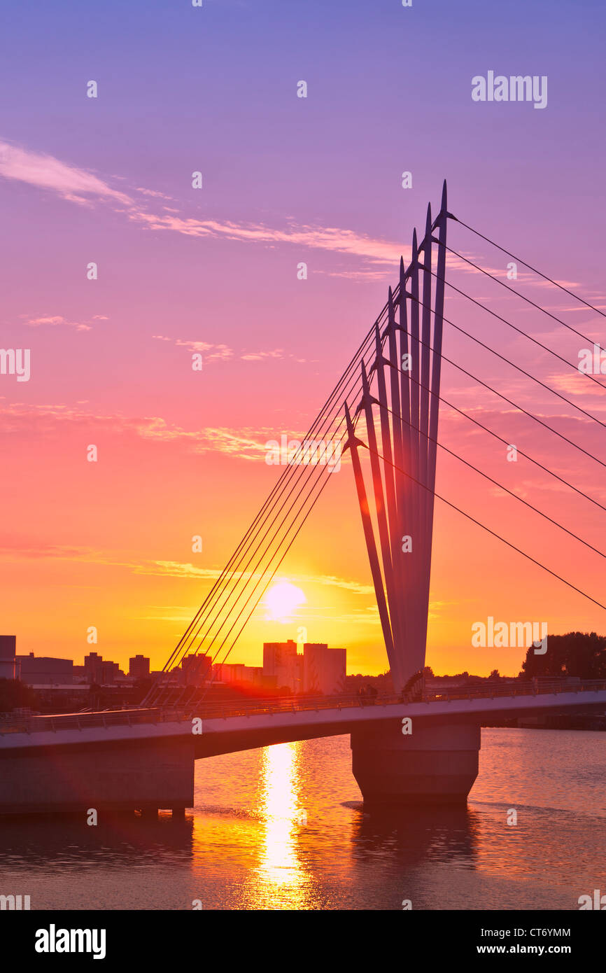 Pedestrian suspension bridge, Salford Quays, Manchester, UK Stock Photo ...