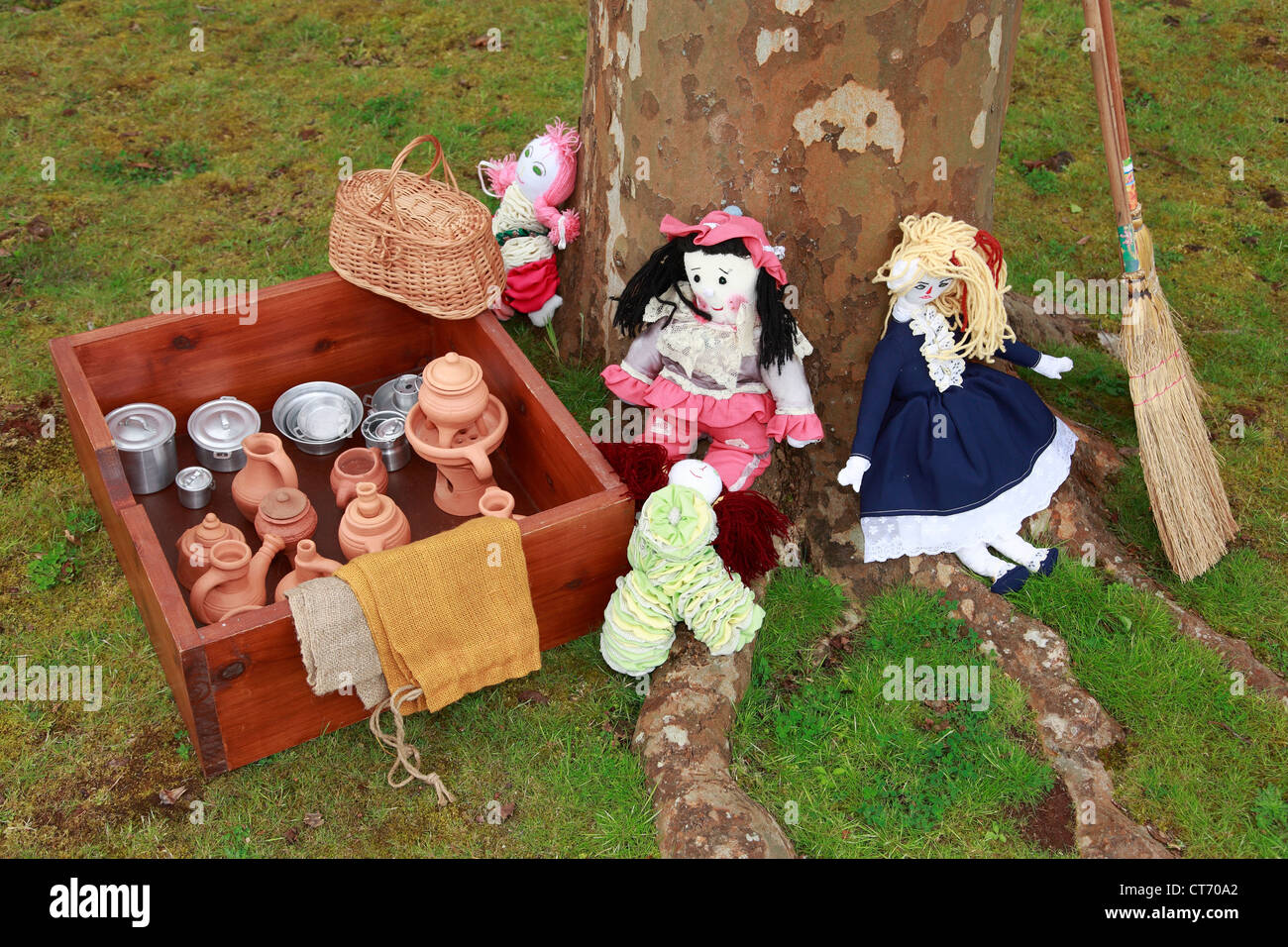 Vintage toys: rag dolls and small pottery objects Stock Photo - Alamy