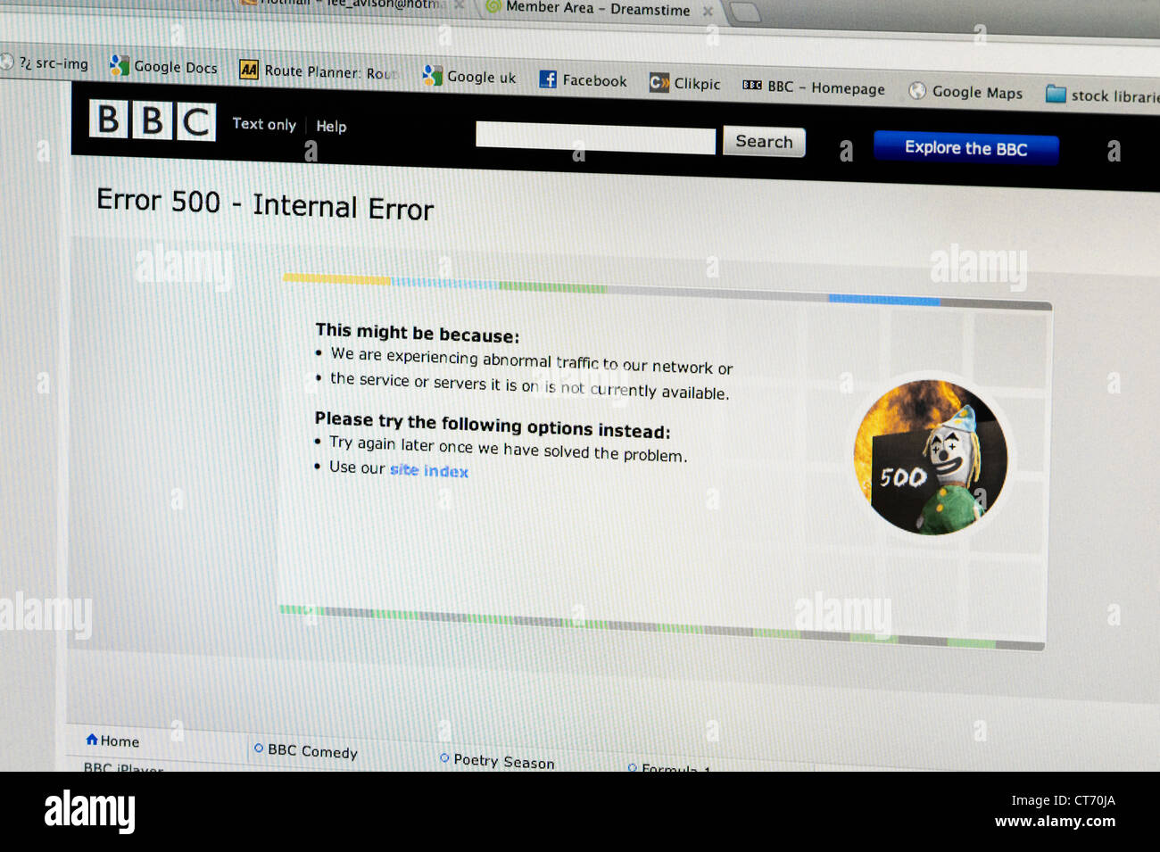 The BBC website crashes 11 july 2012 Stock Photo - Alamy