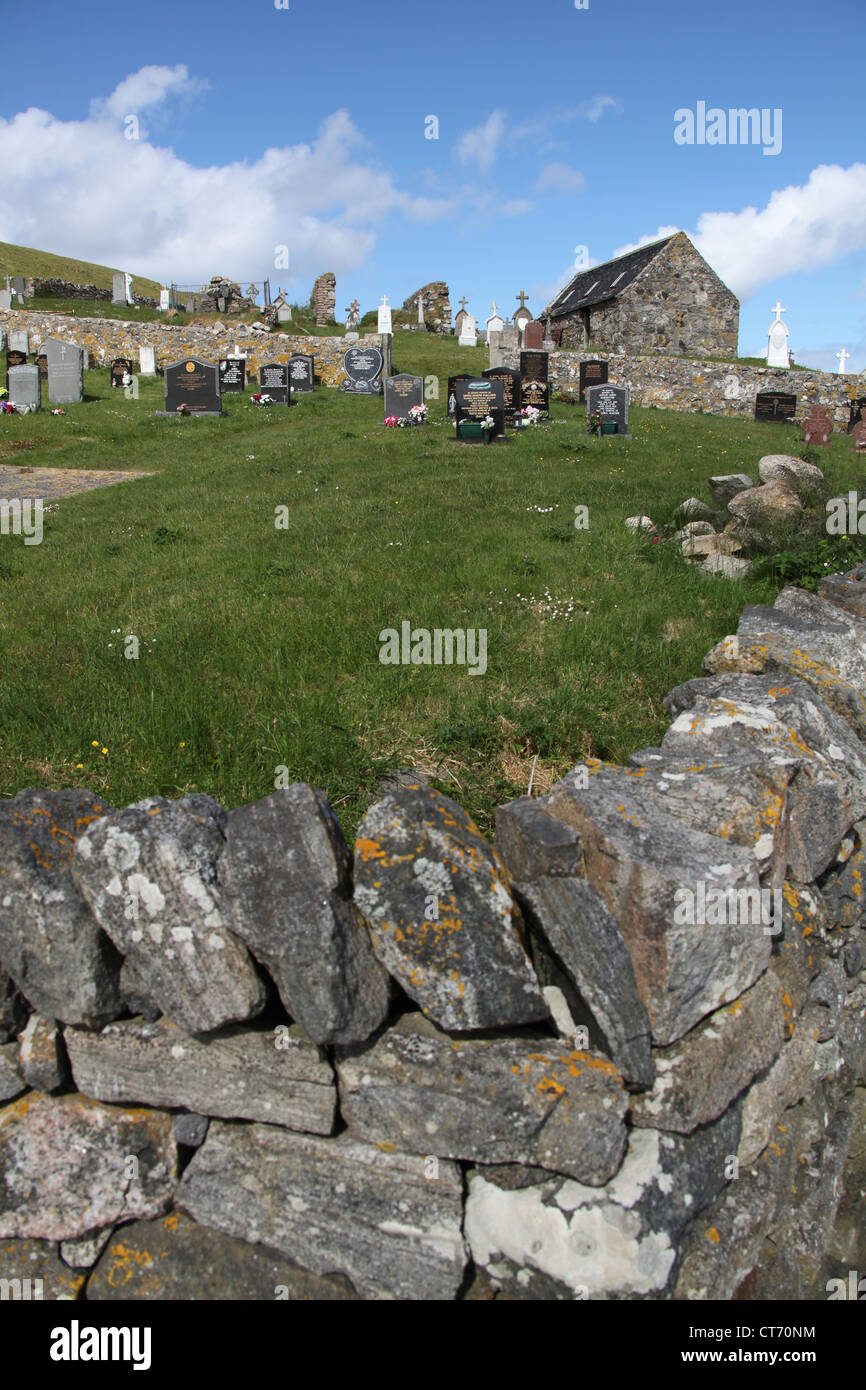 Isle of Barra, Scotland. Picturesque view of St Barr's Church cemetery ...