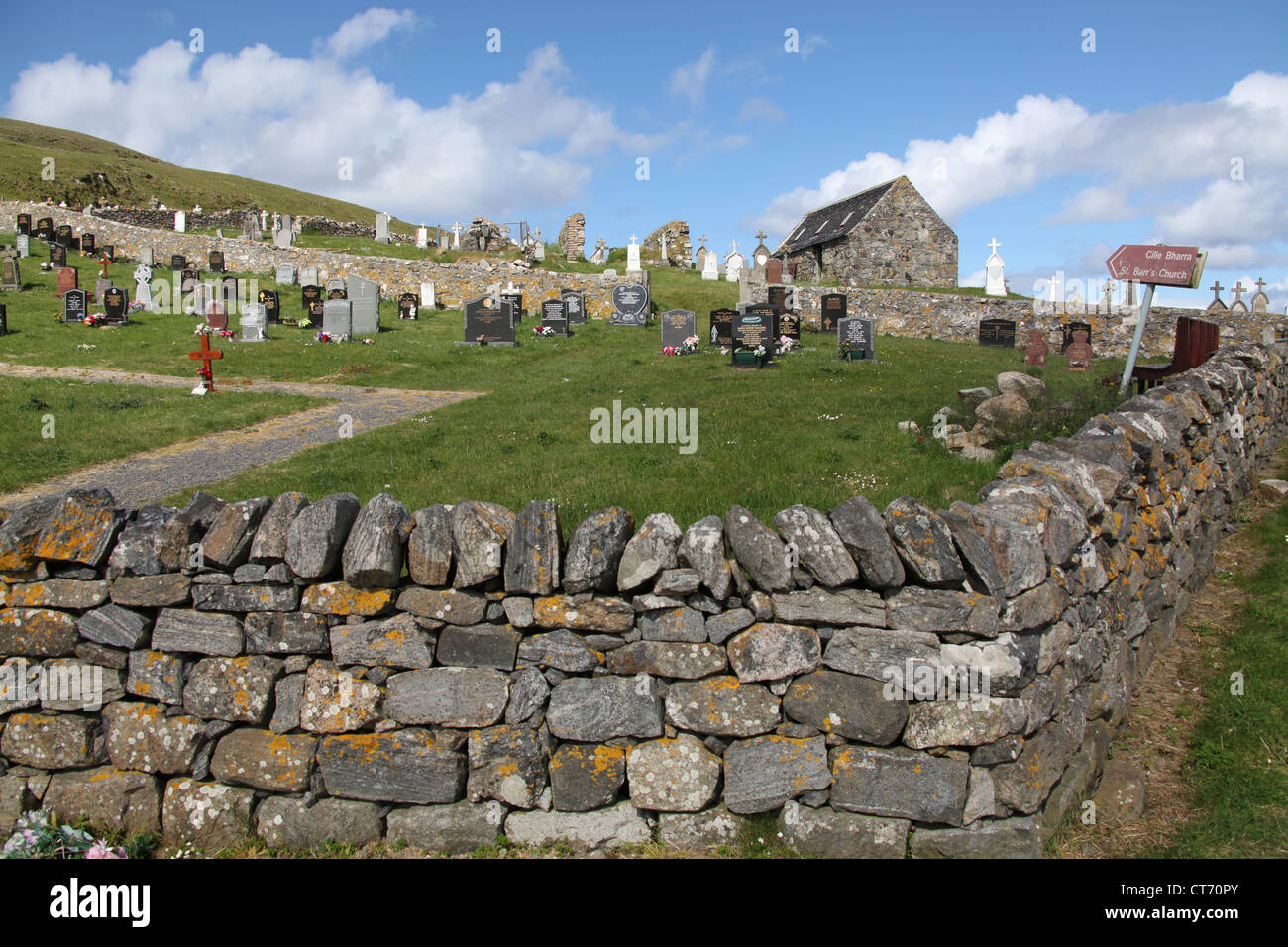 Isle of Barra, Scotland. Picturesque view of St Barr's Church cemetery ...