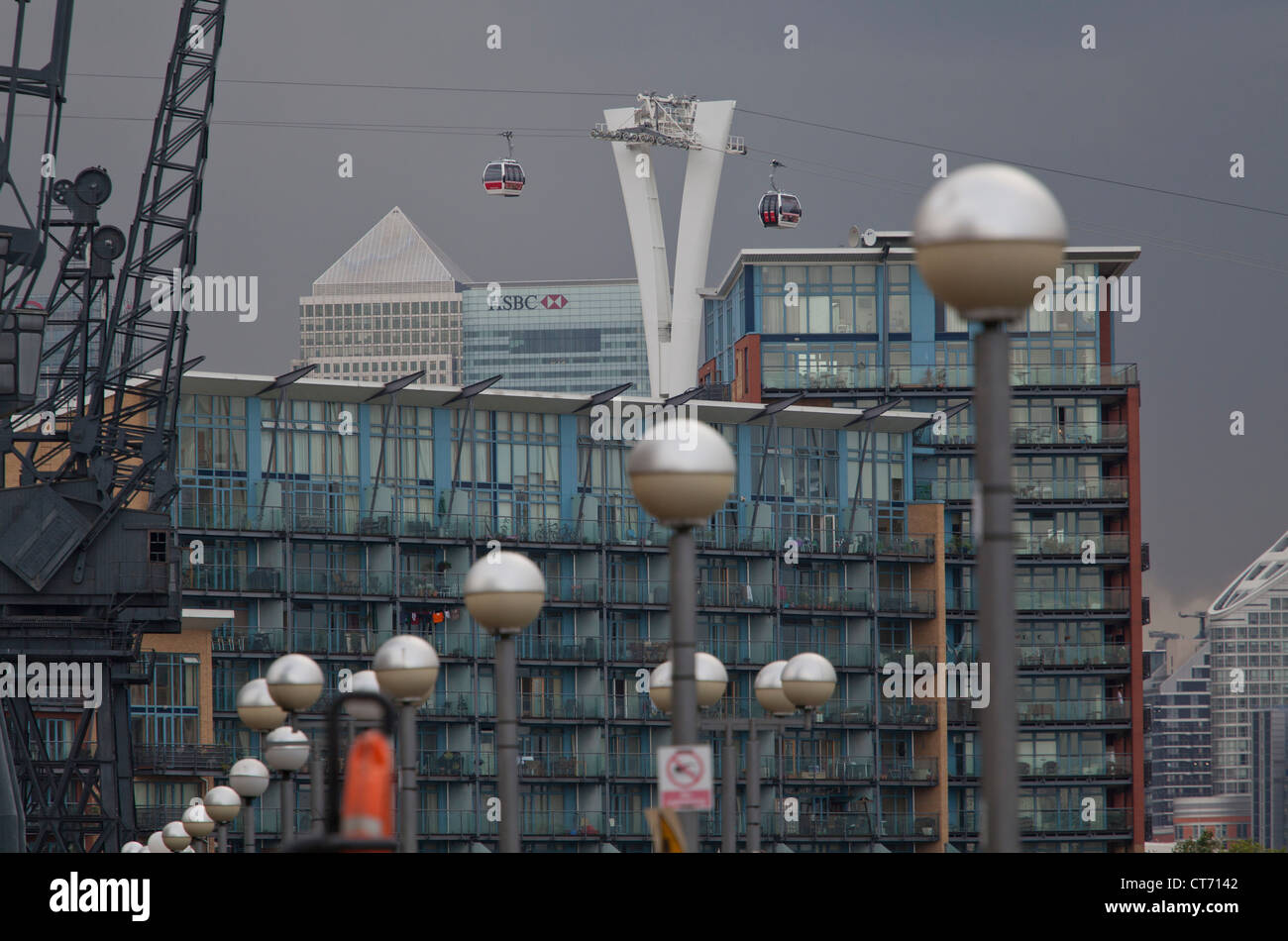 Emirates Air Line cable car with Canary Wharf in background, servicing ...