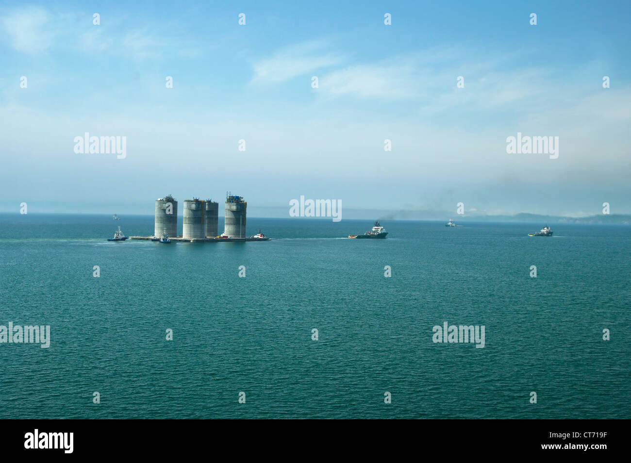 transportation of the concrete base under the oil platform at sea to ...