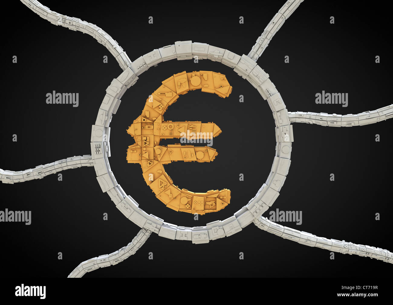 render of a detailed futuristic euro symbol Stock Photo - Alamy