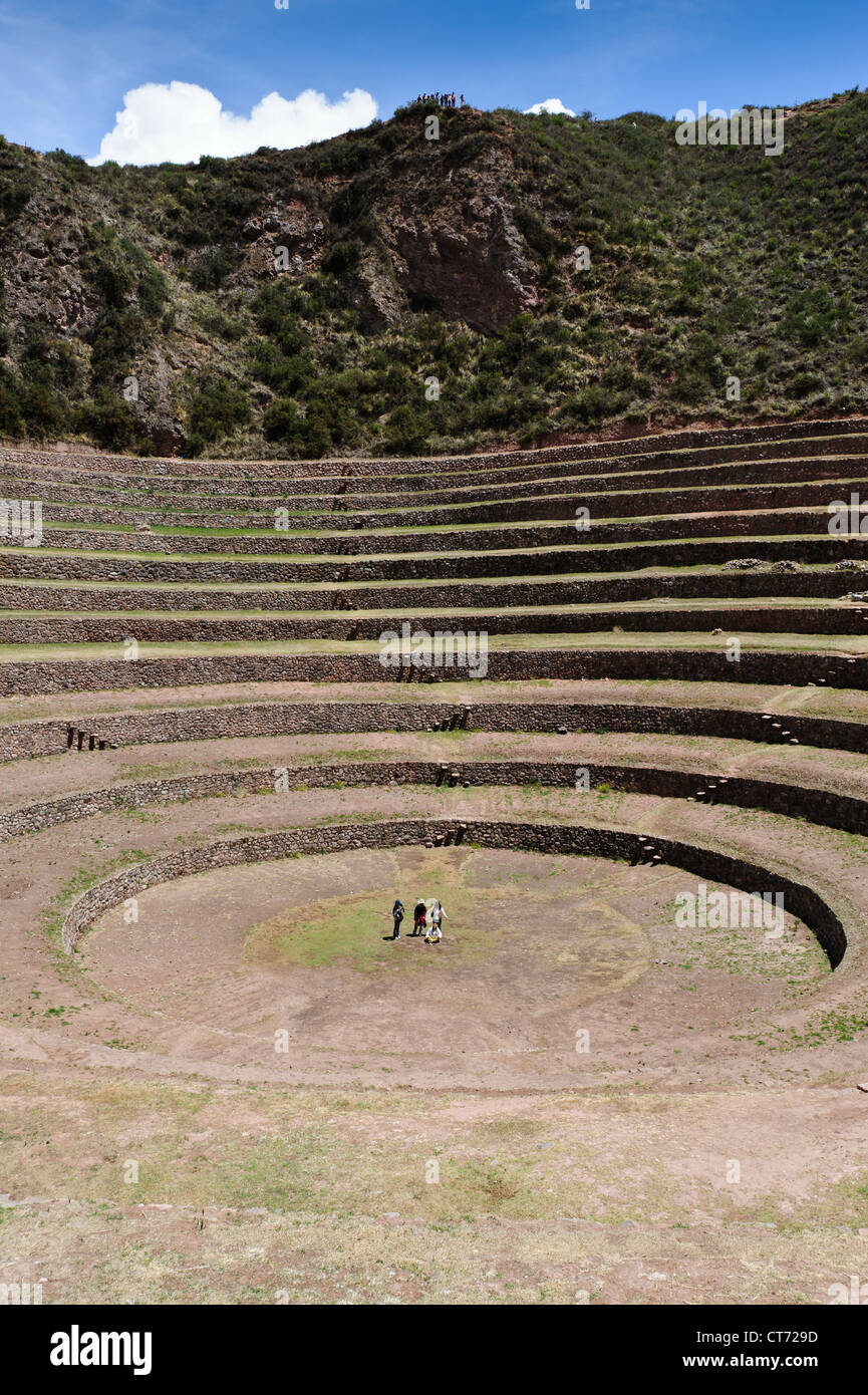 Circular terraces built by the Inca at Moray, near Urubamba, Peru Stock ...