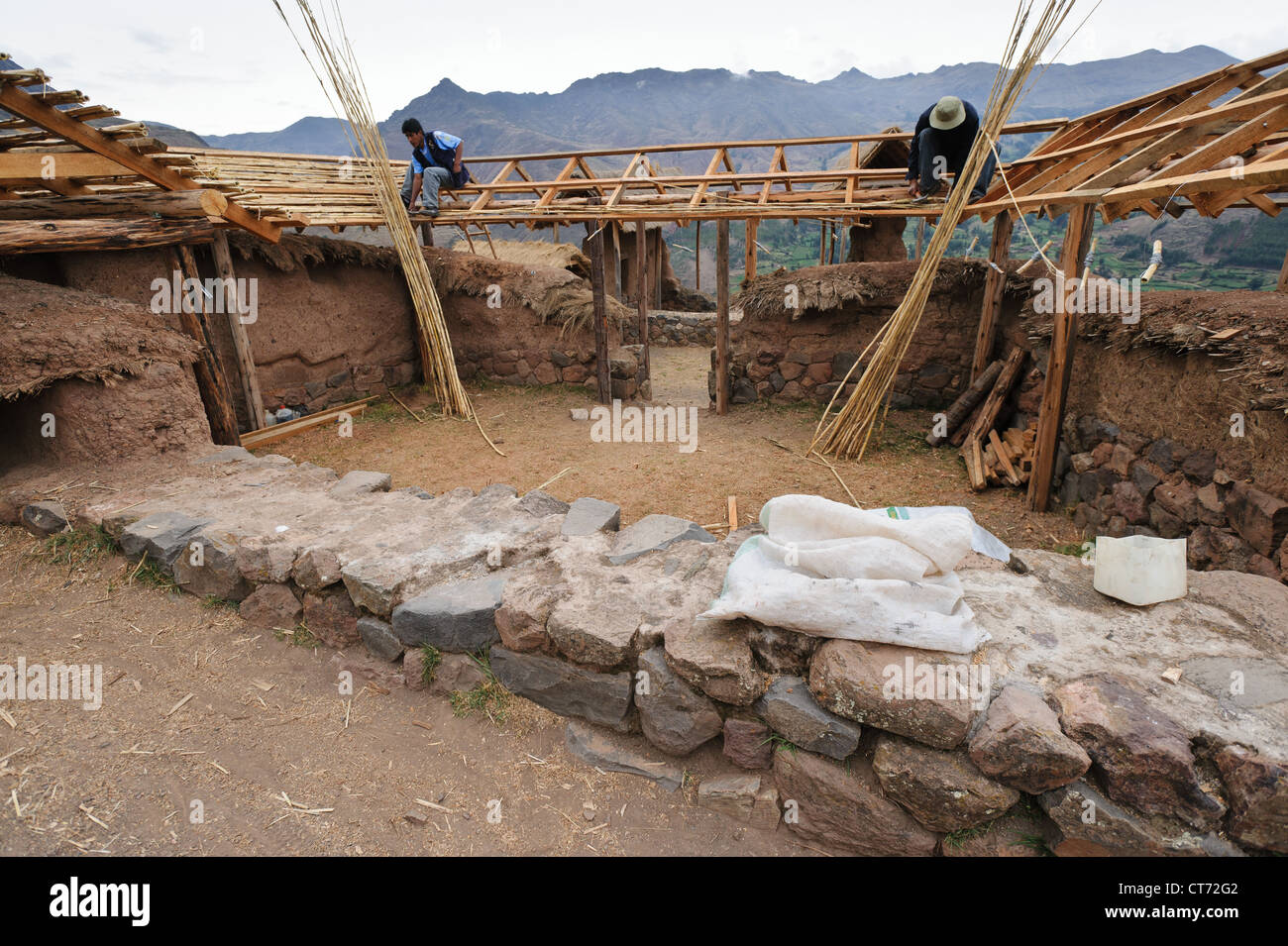 Pre-Inca ruins being restored at Pisac, Urubamba, Peru Stock Photo - Alamy
