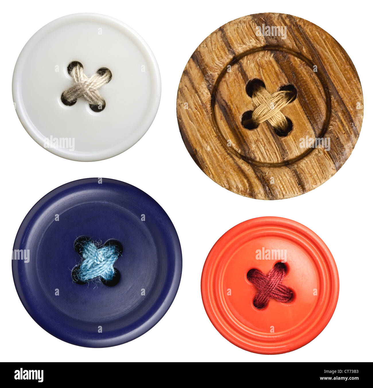 Various sewing buttons set on white background Stock Photo - Alamy