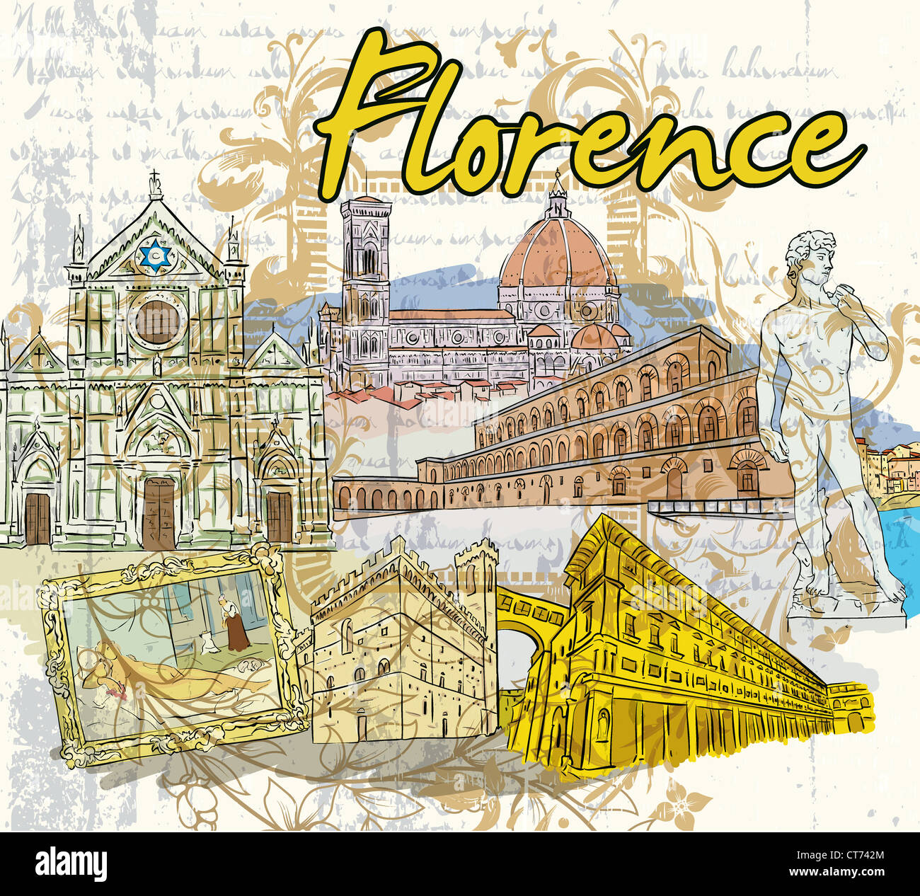 florence doodles vector illustration Stock Photo - Alamy