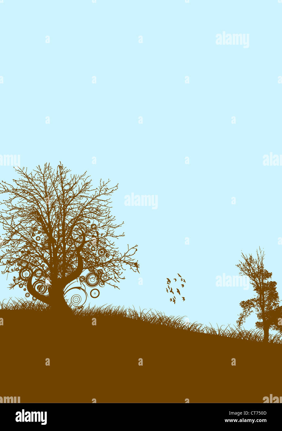 vintage background with trees vector illustration Stock Photo - Alamy