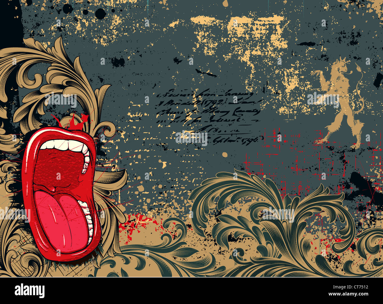grunge background with screaming mouth vector illustration Stock Photo ...