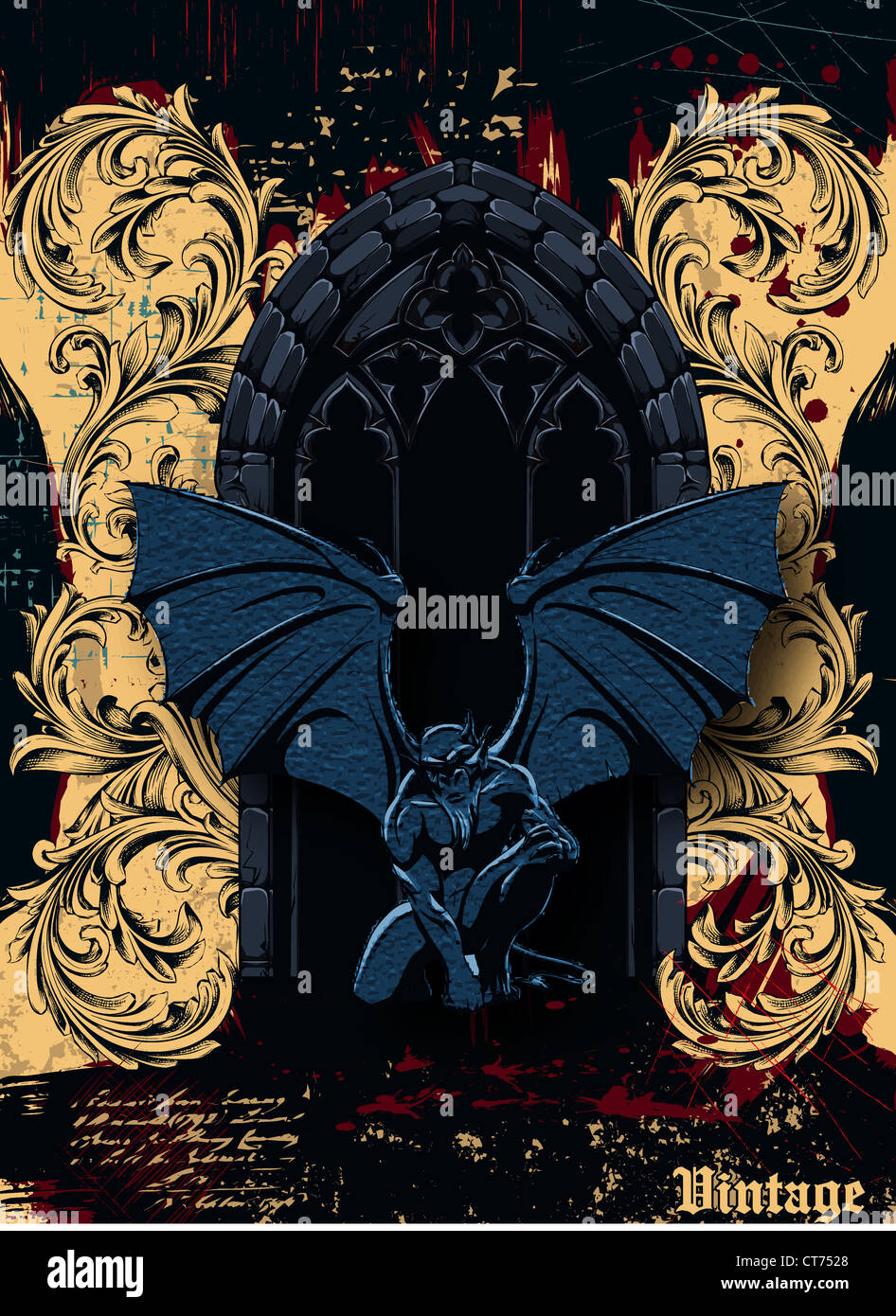 vector vintage background with gargoyle Stock Photo - Alamy