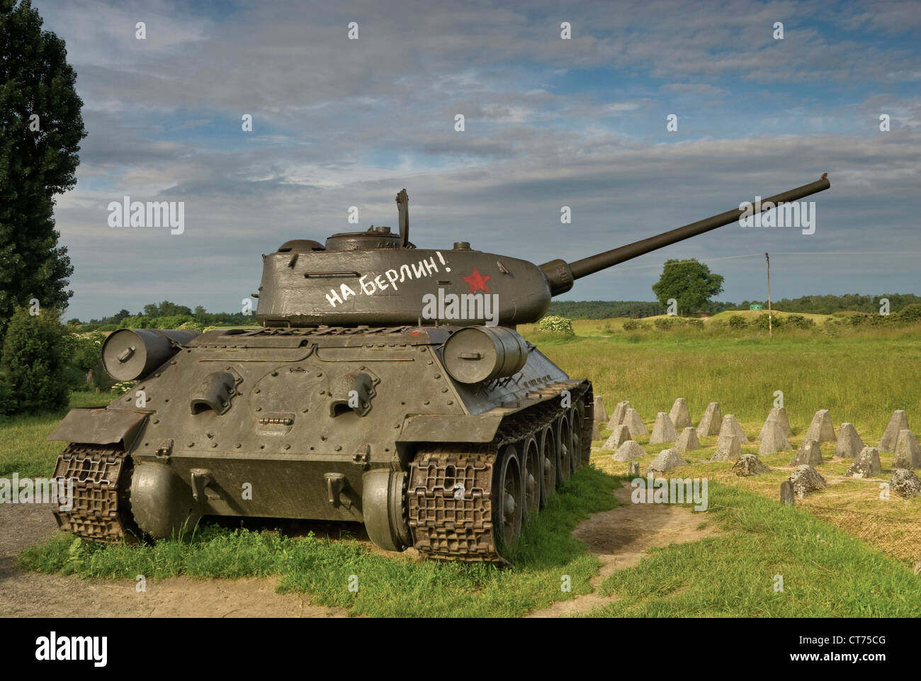 Soviet T-34 tank, anti-tank obstacles, Ostwall German WW2 ...