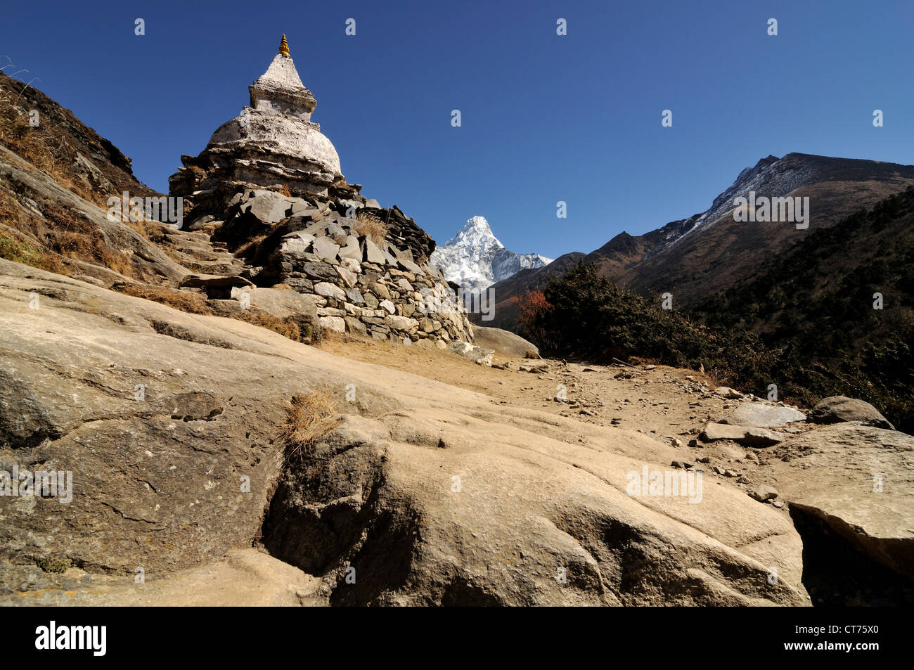 buddhist stupa with Ama Dablam mountain in background Stock Photo - Alamy