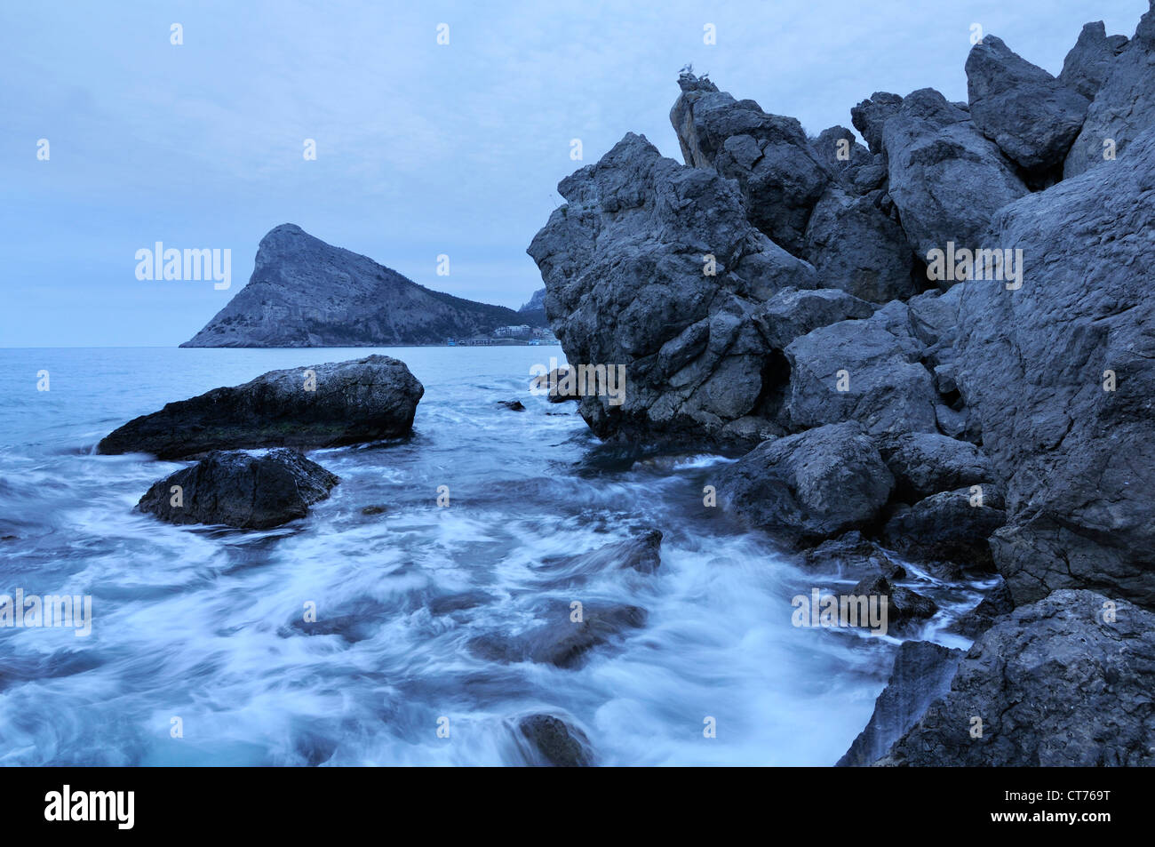 Black Sea coast on Crimea in Ukraine with Koba-Kaya Mountain Stock ...