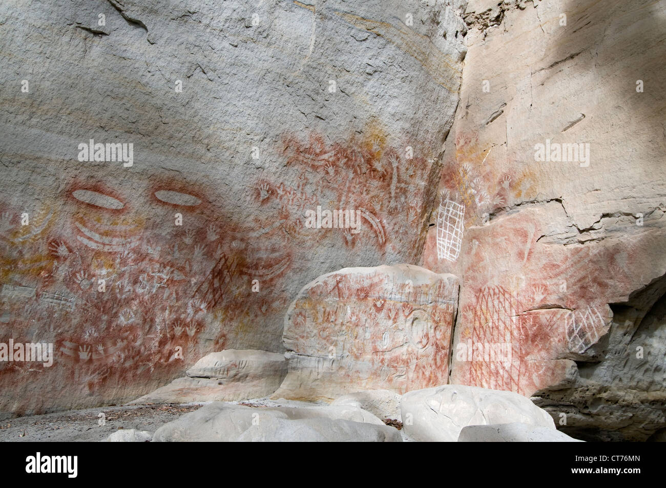 Aboriginal stencil art on a rock face known as the Art Gallery in the ...