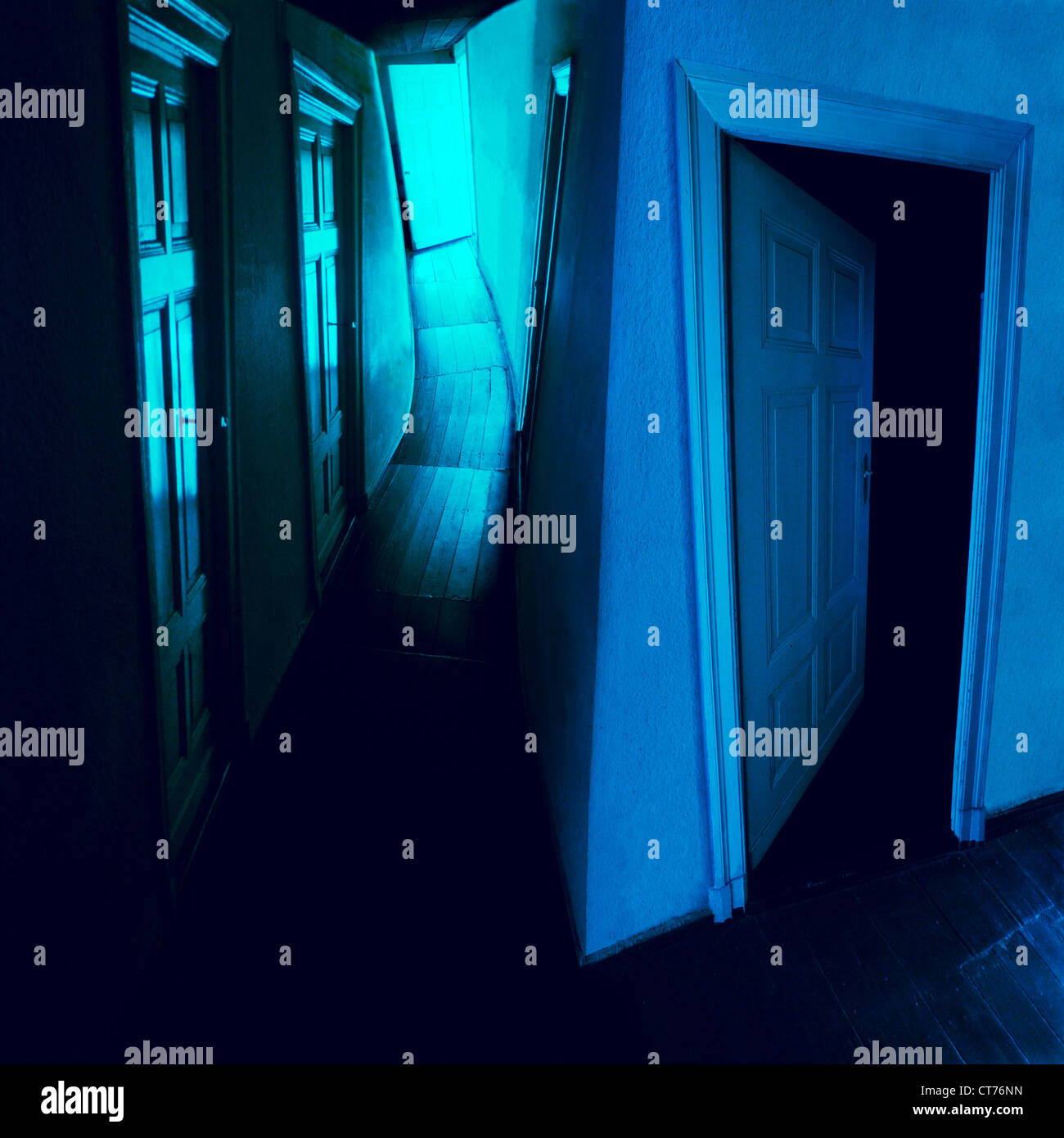Open and closed doors in a hallway Stock Photo - Alamy