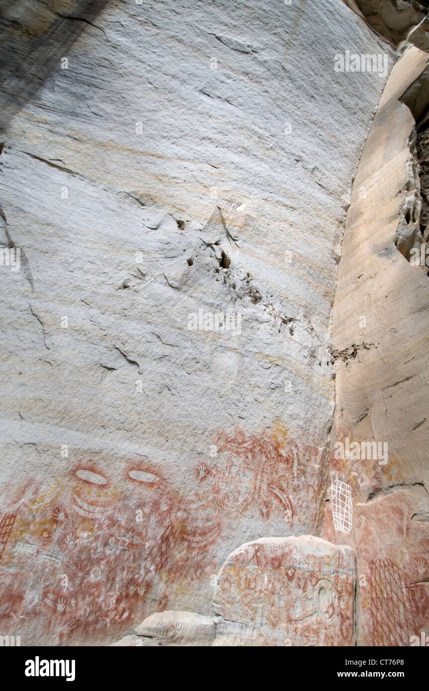 Aboriginal stencil art on a rock face known as the Art Gallery in the ...