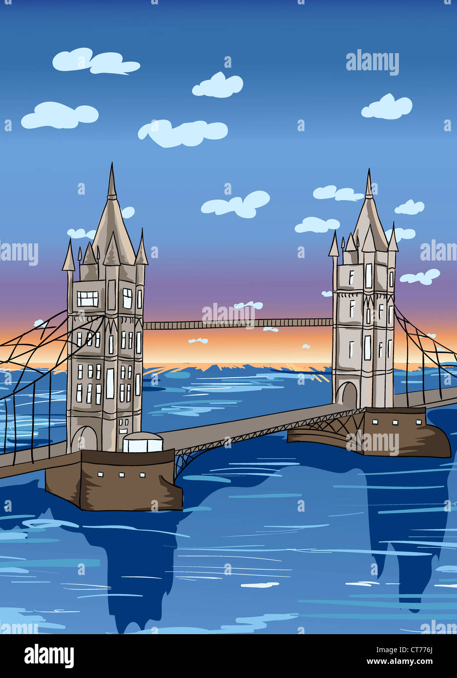 cartoon background with bridge vector illustration Stock Photo - Alamy