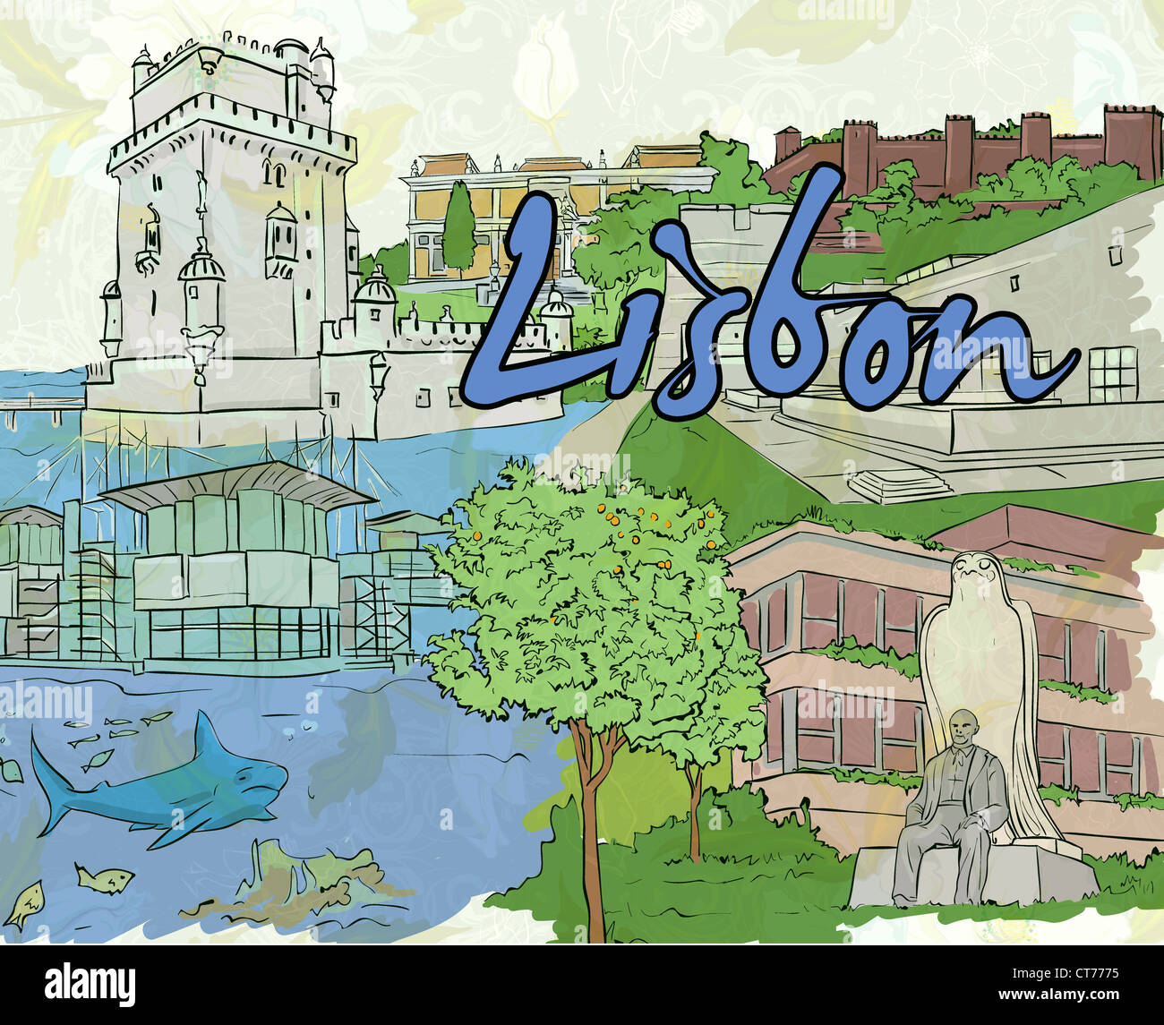 lisbon doodles vector illustration Stock Photo - Alamy
