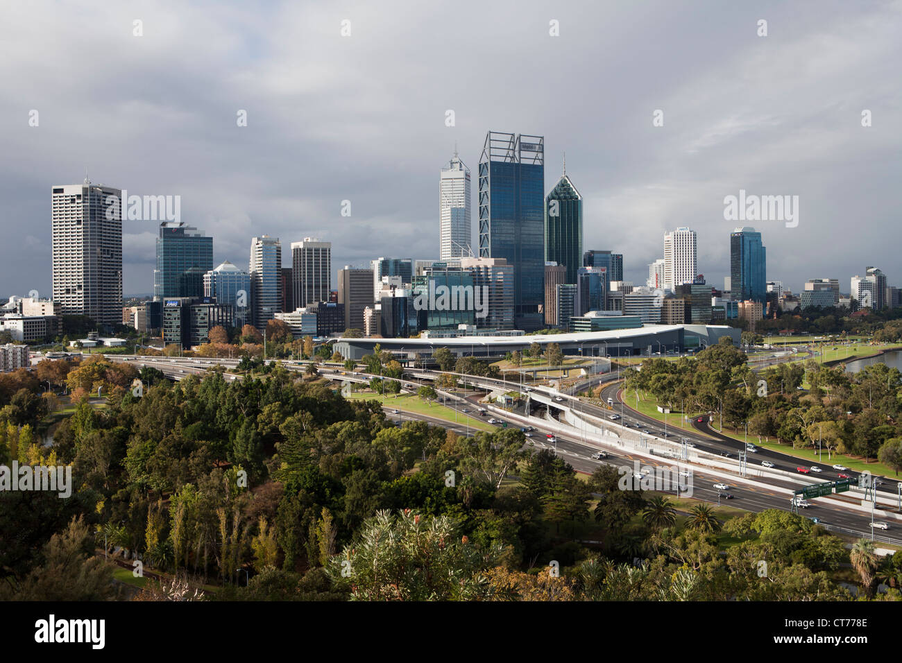 The city of Perth and the iconic skyline as seen from Kings Park in the ...