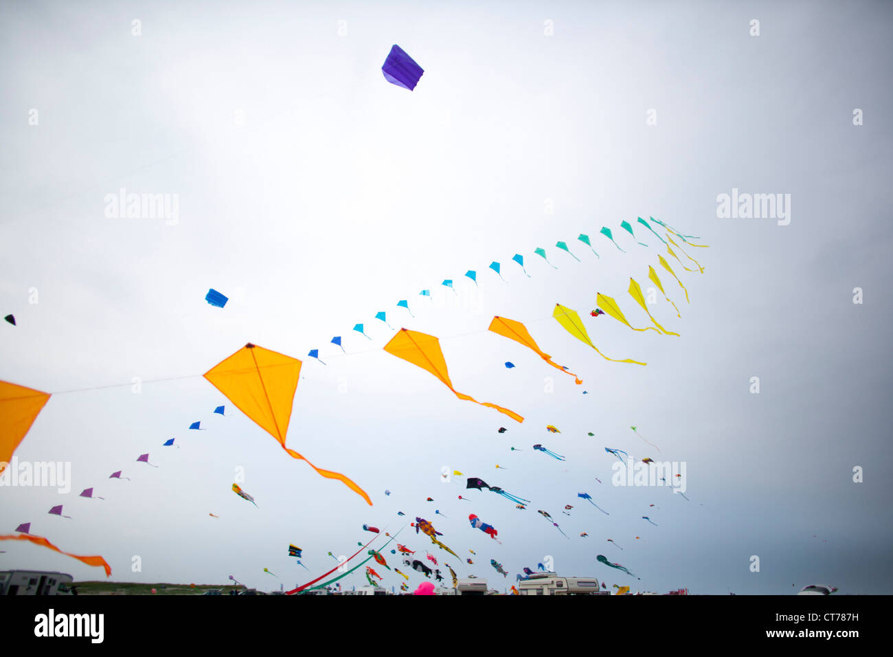 colourful kites flying in the autumn sky Stock Photo - Alamy