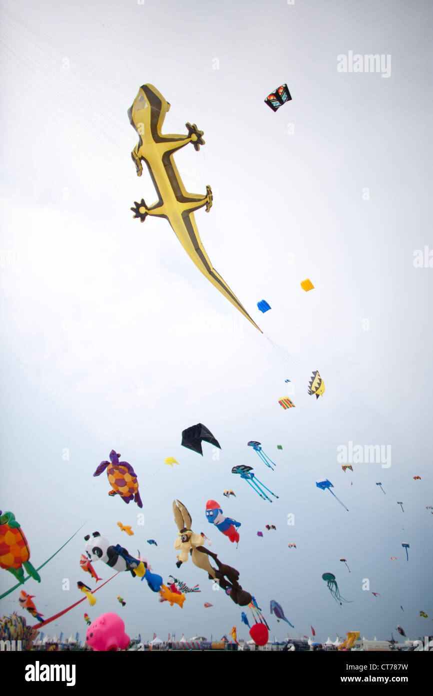 colourful kites flying in the autumn sky Stock Photo - Alamy