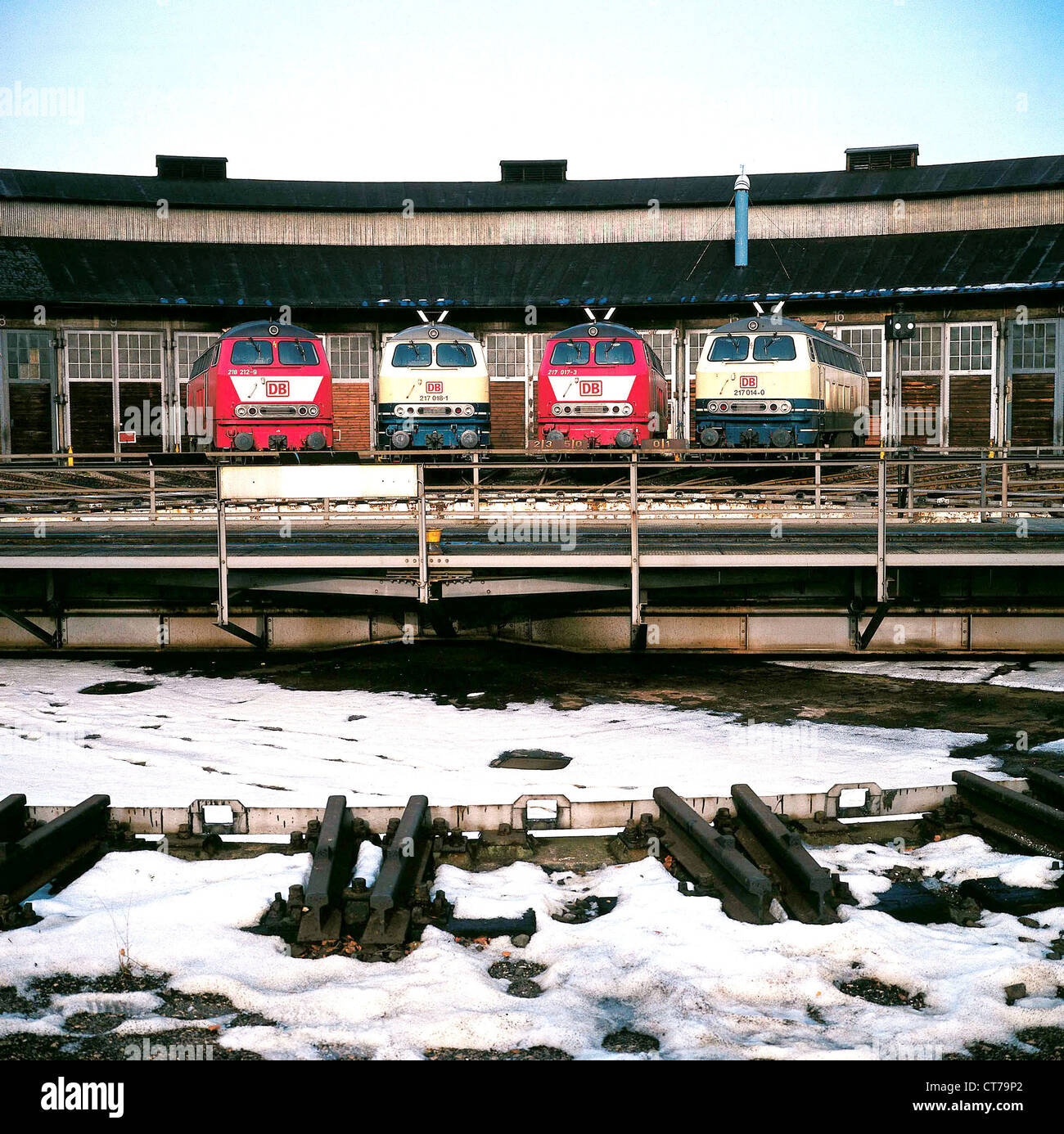 Locomotives in roundhouse Stock Photo - Alamy