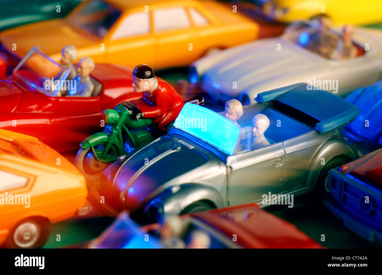 Wiking model cars, motorcyclists in traffic Stock Photo - Alamy