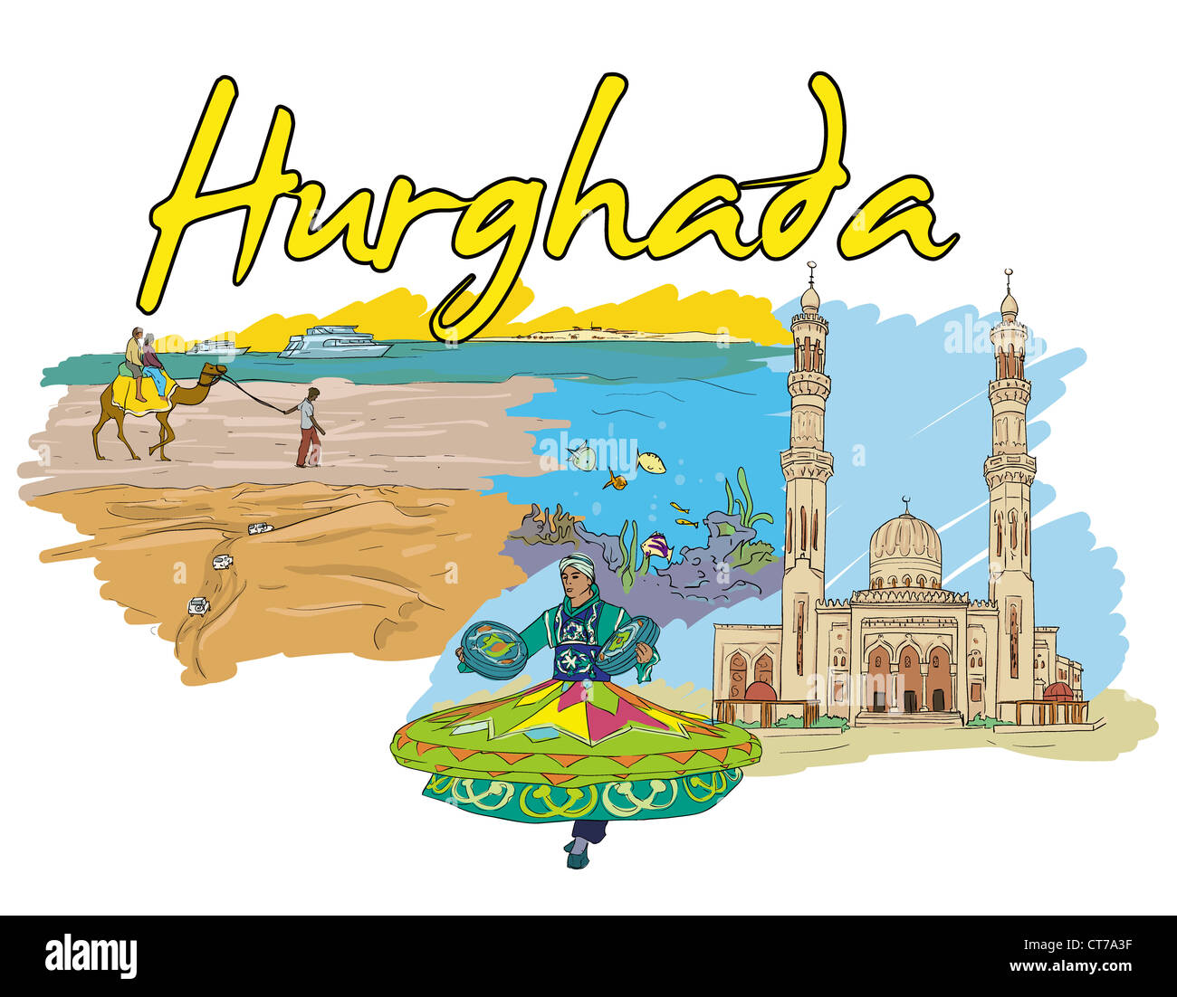 hurghada doodles vector illustration Stock Photo - Alamy