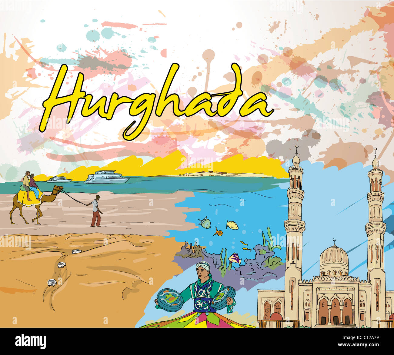 hurghada doodles vector illustration Stock Photo - Alamy