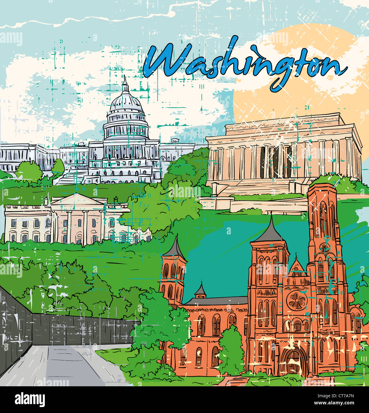 washington doodles vector illustration Stock Photo - Alamy