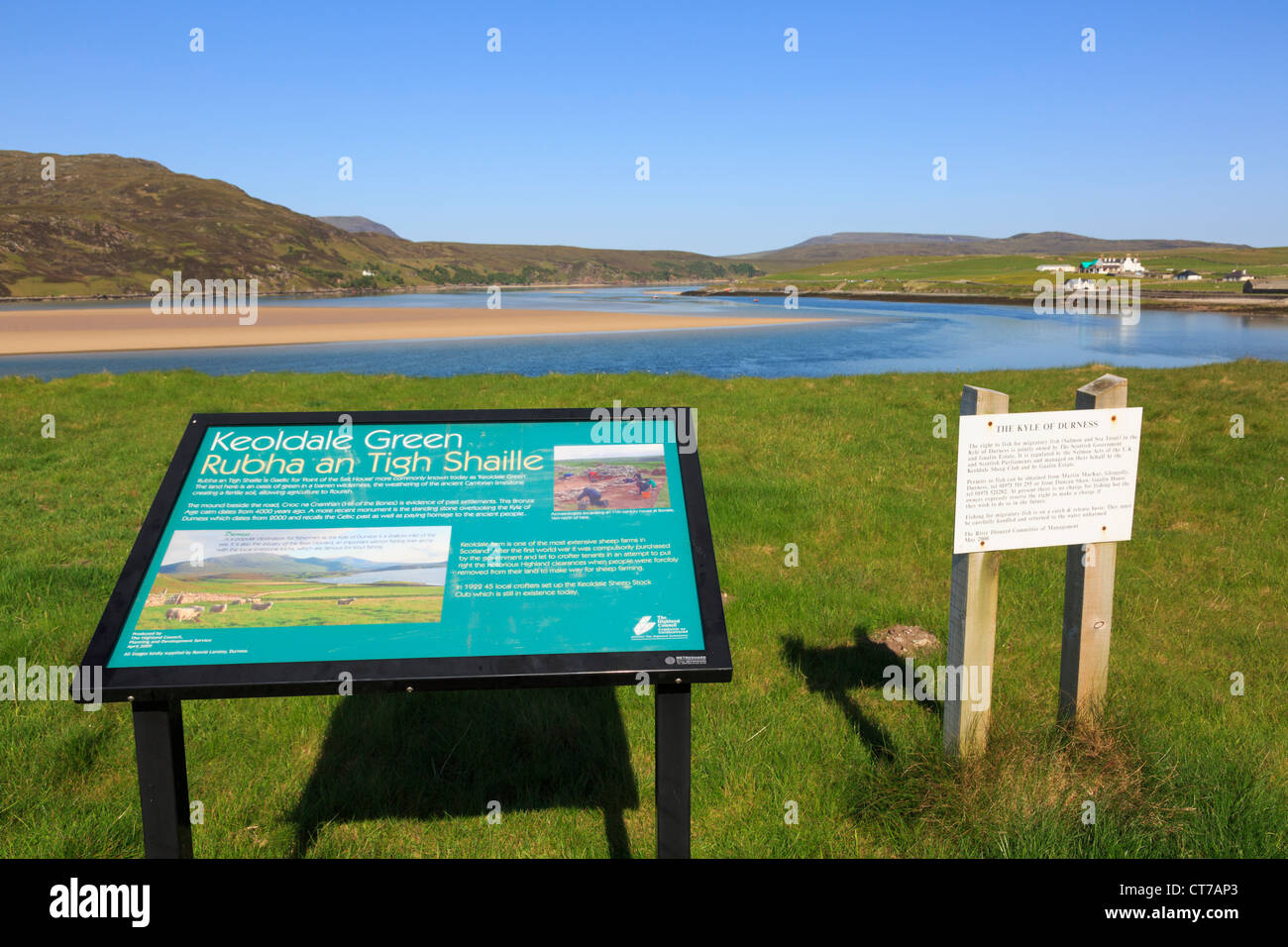Local information board by River Dionard estuary in Kyle of Durness at ...
