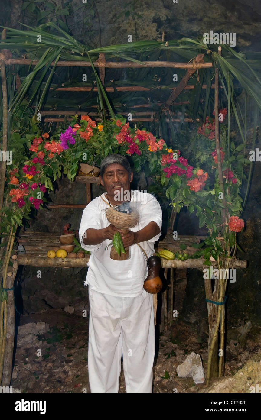 A Maya Shaman leads a Hannal Pixan purification ceremony in a Yucatan ...