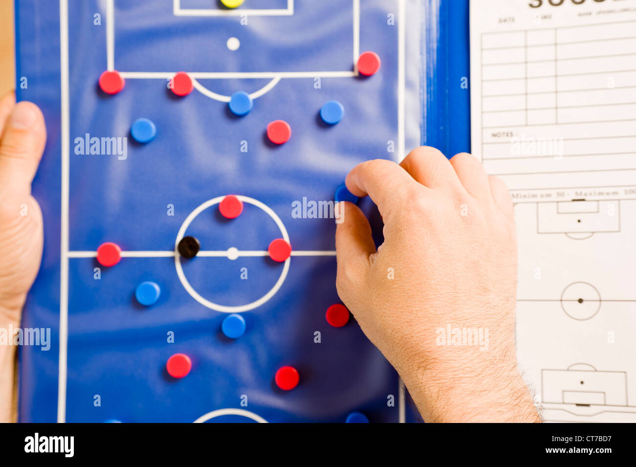 soccer trainer hand, showing schemes on a tactic board Stock Photo - Alamy