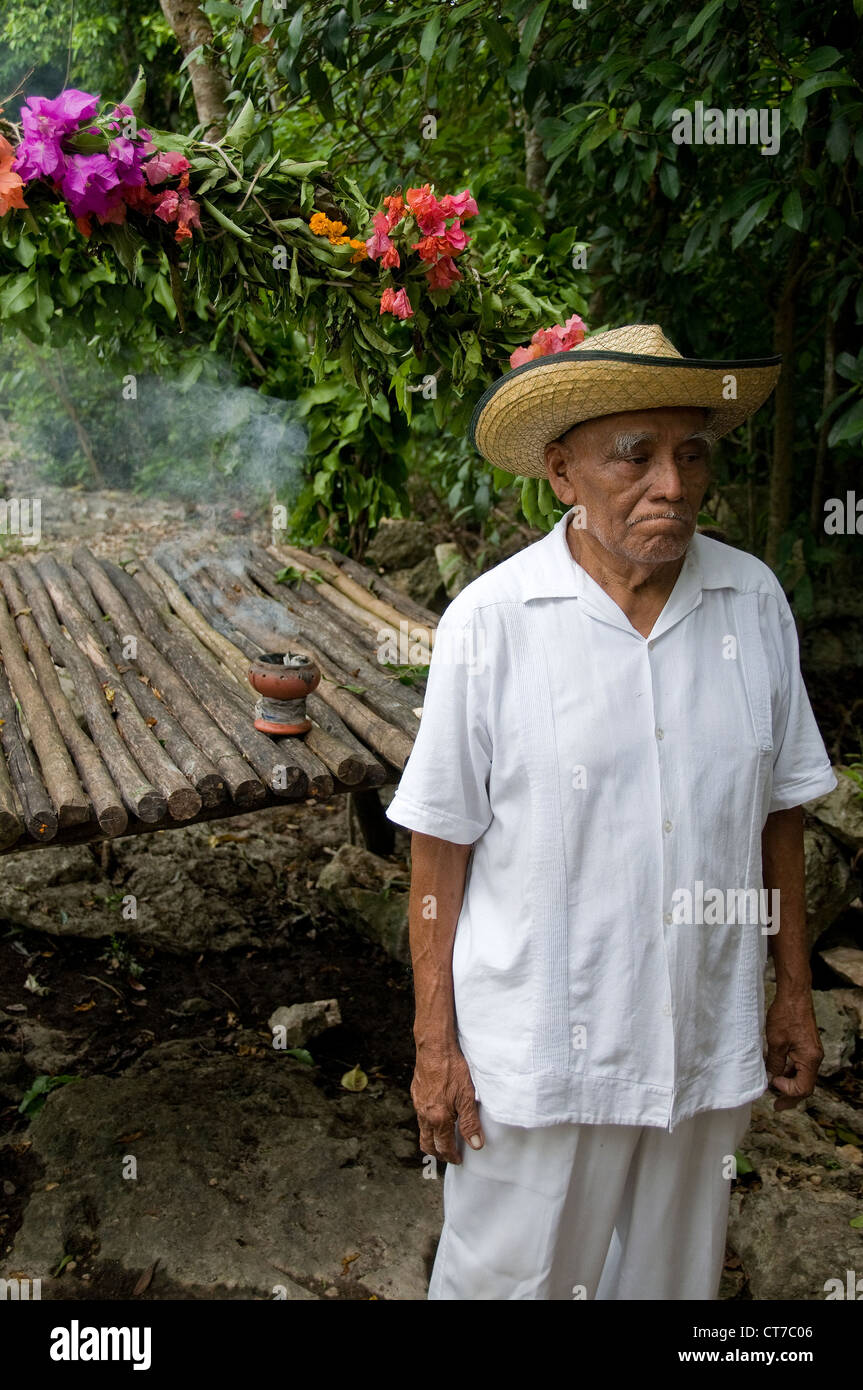 A Maya Shaman leads a Hannal Pixan purification ceremony in a Yucatan ...