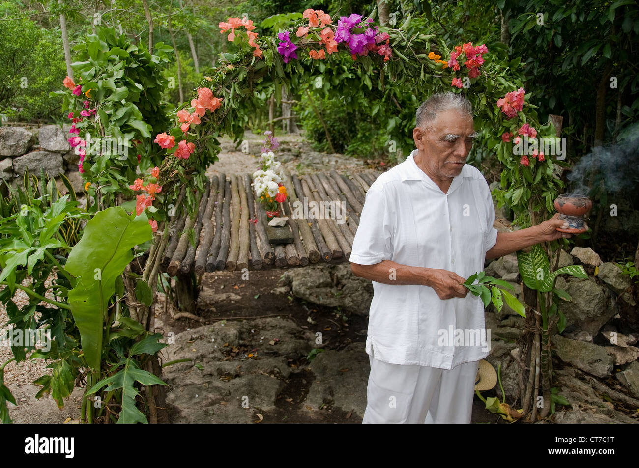 A Maya Shaman leads a Hannal Pixan purification ceremony in a Yucatan ...