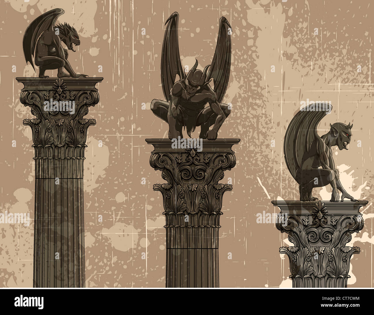 vector grunge gothic background with gargoyles Stock Photo - Alamy