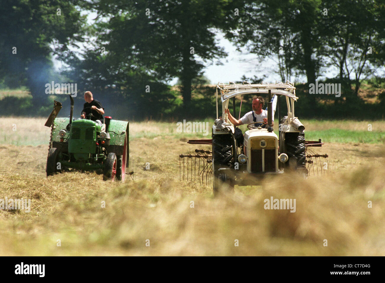 Mecklenburg, farm workers in contact hay in the field Stock Photo - Alamy