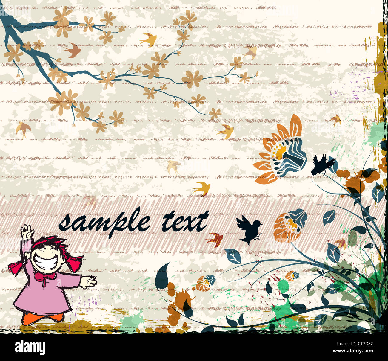 vector abstract background with cute little girl Stock Photo - Alamy