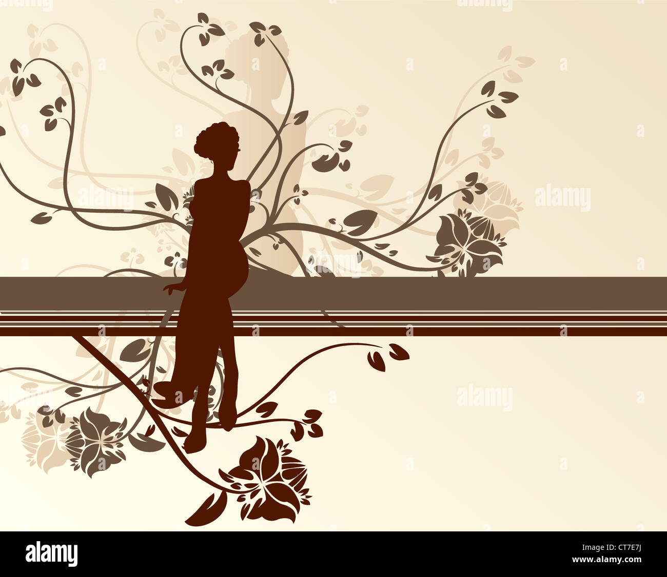 retro lady with floral background Stock Photo - Alamy