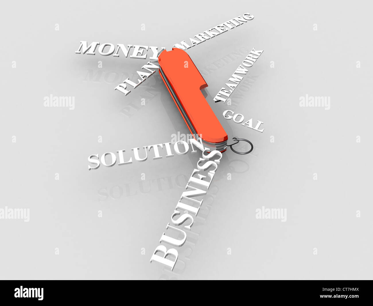 3d conceptual image using business words with a swiss army knife ...