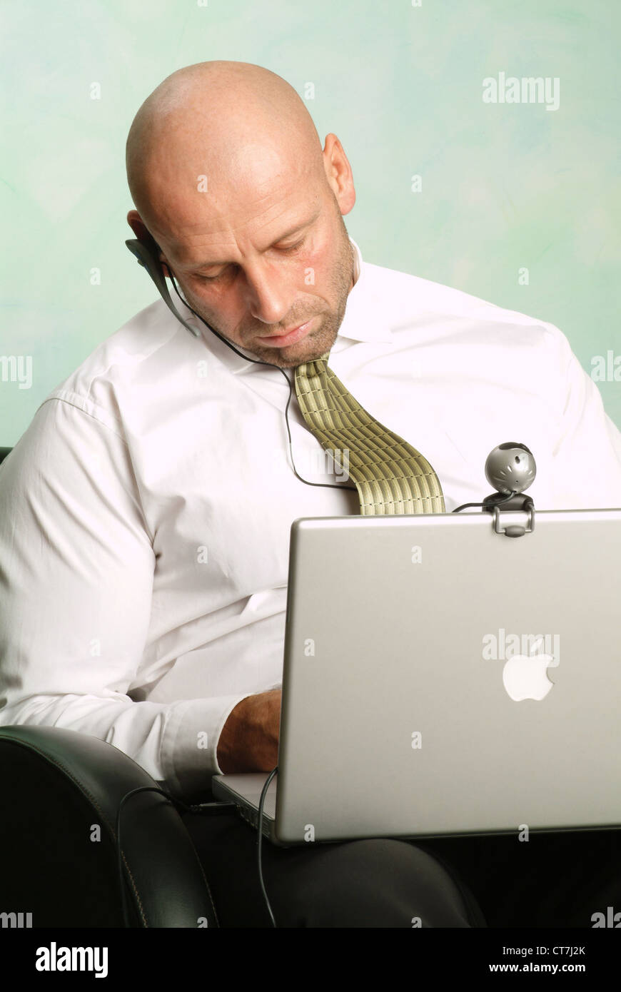 Man has fallen asleep on his PowerBook Stock Photo - Alamy
