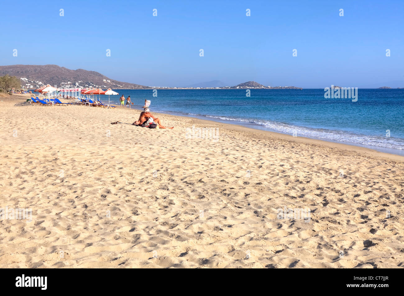 endless sandy beaches, not crowded, in Plaka, Naxos, Greece Stock Photo ...