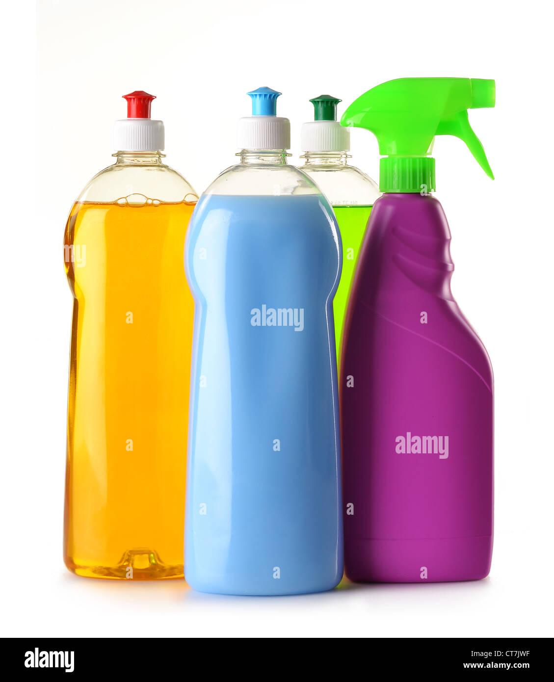 Detergent bottles isolated on white Stock Photo - Alamy