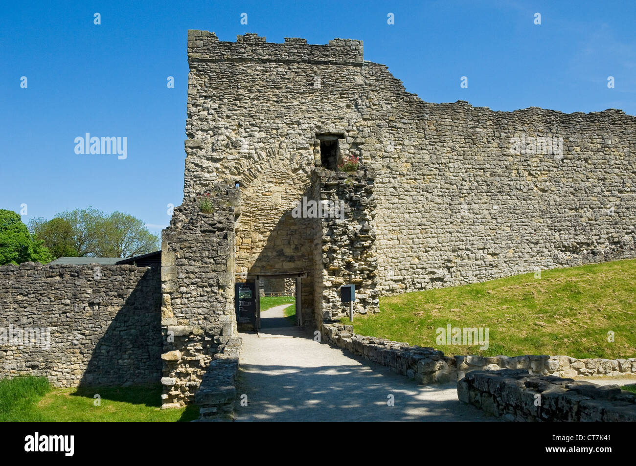 Entrance to Pickering Castle ruins remains ruin in summer North ...