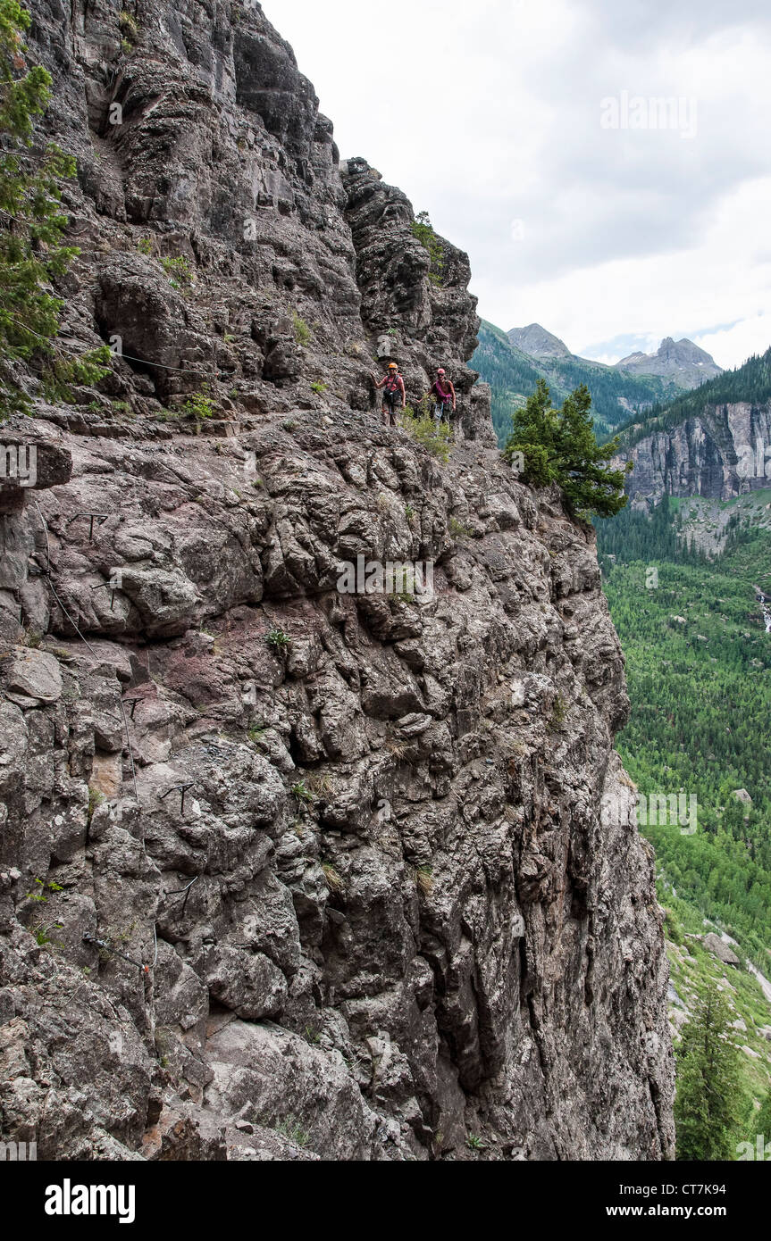 Climbers tackle the Via Ferrata trail, Telluride, Colorado Stock Photo ...
