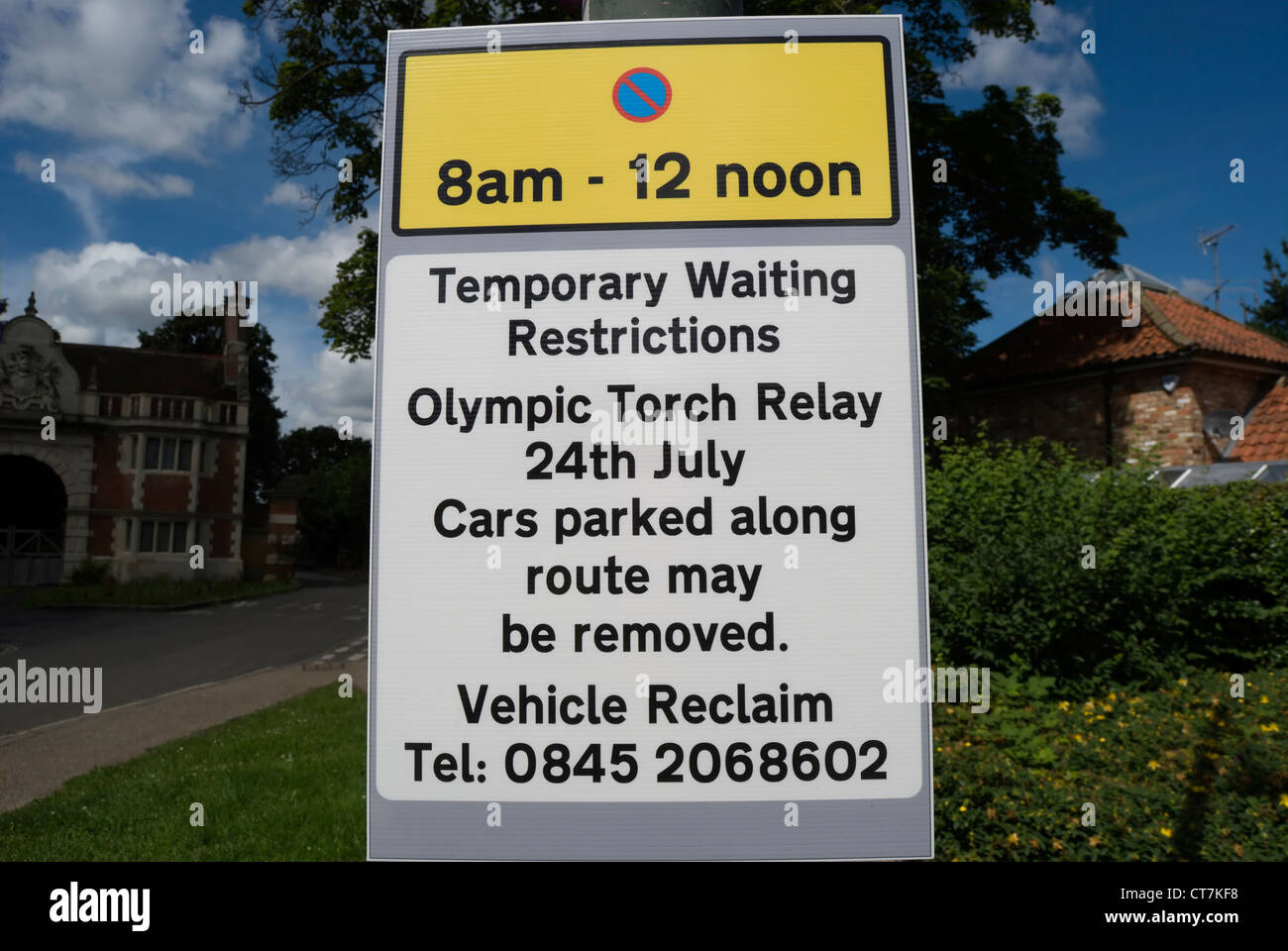 road sign warning of restrictions due to passage of the 2012 olympic ...